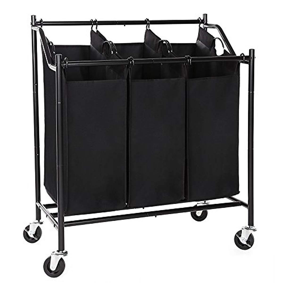 SONGMICS Rolling Laundry Cart Sorter, with 3 Removable Bags, Casters and Brakes, Black