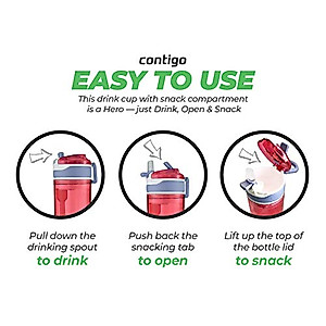 Contigo Snack Hero Water Bottle Set, 2-in-1 Water Bottle with 4oz Snack Compartment & 13oz Spill-Proof Water Bottle - Red & Blue
