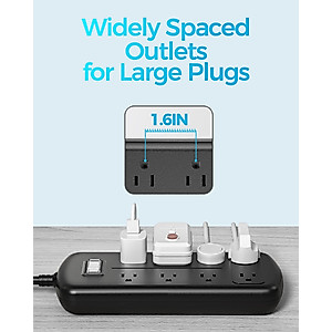 Outdoor Power Strip 8 Outlets, Weatherproof Surge Protector with 6 FT Extension Cord, IPX6 Waterproof, 1875W Overload Protection, Mountable Outlet Extender for Home Patio and Garden, Black