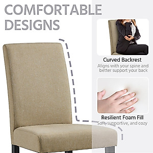 Yaheetech Dining Chair Fabric Parson Chair Modern Stylish Upholstered Kitchen Living Room Padded Chair Armless Side Chair with Solid Wood Legs Set of 4, Khaki
