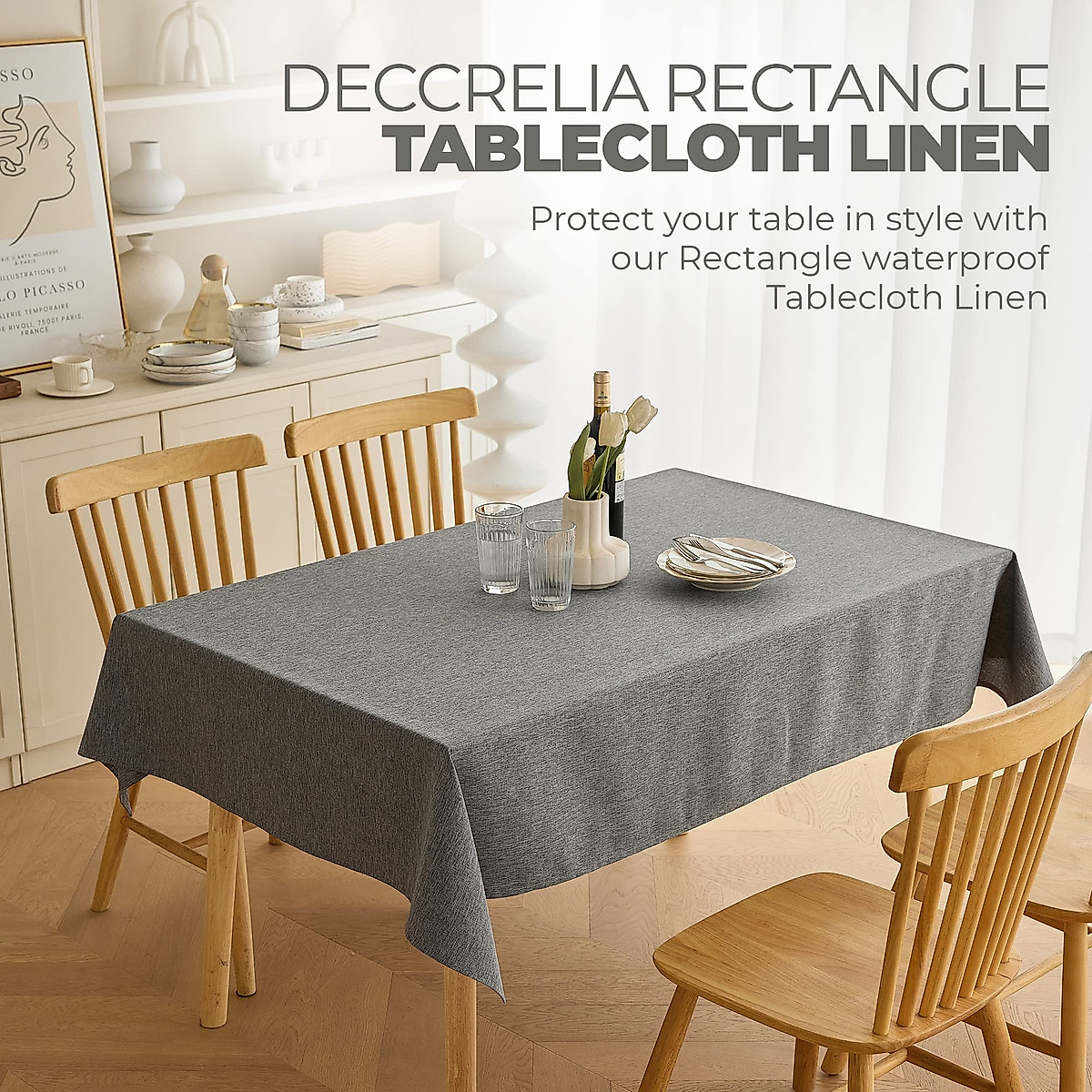 Decorelia Wrinkle-Free Oblong Table Cloth Decoration for Birthday, Waterproof Outdoor Picnic Linen Table Covers for Camping, Party, and Wedding (Rectangle, 60 x 104 Inch (8-10 Seats), Dark Grey)