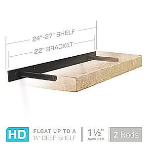 22" Long Heavy Duty Floating Shelf Hardware- Fits a 24" to 27" Shelf - Manufactured in USA