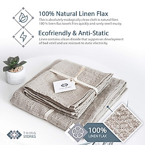 Pure 100% Linen Bath Towel - Stone-Washed 30 x 60 inch Soft Lightweight Travel Towel - Waffle Weave Quick Dry Hair Towel - Natural Flax Thin Towels for Bathroom Gym or Sauna - Sustainable Bath Sheet