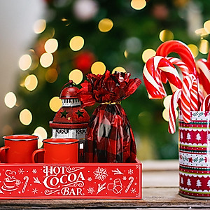 Uiifan 2 Pcs Christmas Hot Cocoa Bar Wood Storage Box with Handles Wood Box Decorative Wood Crate Wooden Basket Bin Serving Tray for Home Office Kitchen Xmas Holiday Gift Party Supplies