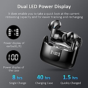 Wireless Earbud, Bluetooth Headphones 5.3 NEW 40H Ear Buds Bass Stereo Earphones Noise Cancelling Earbud with 4 ENC Mic in-Ear Bluetooth Earbud USB-C LED Display IP7 Waterproof Sport for Android iOS