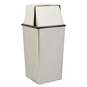 Witt Industries 36HTSS Stainless Steel 36-Gallon Waste Watcher Hamper and Push Top Receptacle, Legend "Push", Square, 19" Width x 19" Depth x 37" Height, Silver