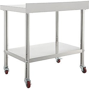 VEVOR Stainless Steel Prep Table, 24 x 15 x 35 Inch, 440lbs Load Capacity Heavy Duty Metal Worktable with Backsplash Adjustable Undershelf & 4 Casters, Commercial Workstation for Kitchen Restaurant