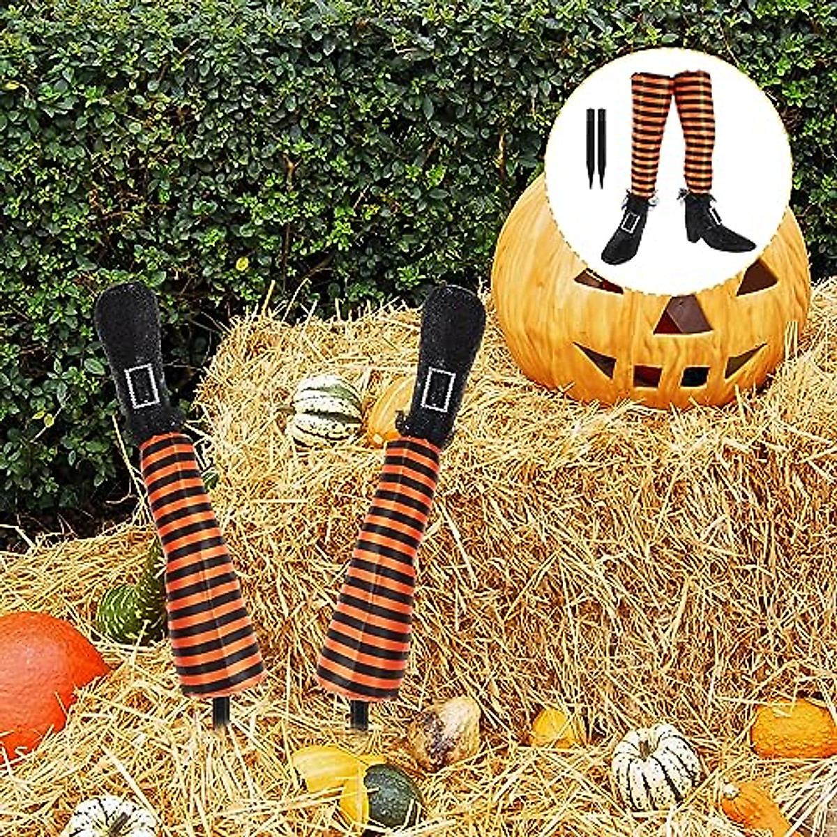 TOYANDONA Halloween Witch Legs with Stakes 1 Pair Upside Down Wicked Witch Prop Haunted House Decoration For Outdoor Garden Lawn Yard Porch Pathway Driveway Ornaments