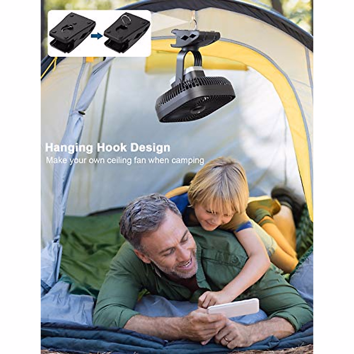 SLENPET 18000mAh Rechargeable Portable Clip on Fan with Body Sensor, Last 44 hrs, 4 Speeds, Battery Operated Desk Fan with Light, 8 inch Personal Fan for Outdoor Golf Cart Stroller Camping