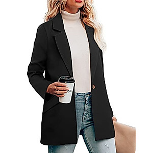 CRAZY GRID Womens Casual Blazer Long Sleeve Business Suit Jacket Open Front Button Work Office Blazer Jacket Fashion Dressy Ladies Blazer Black X-Large