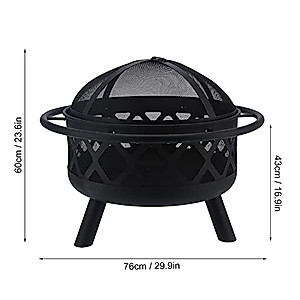 LDCHNH Round Wrought Iron Fire Pit Wood Burning Fire Pit Fireplace for Outdoor Patio Backyard Firepit