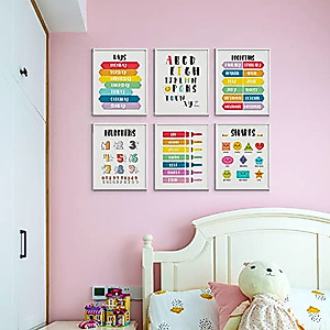 ARPEOTCY Rainbow Kids Playroom Wall Decor, Colorful Wall Art Posters, Educational Wall Art Prints for Nursery Wall Decor, Set of 6, 8x10in, Unframed