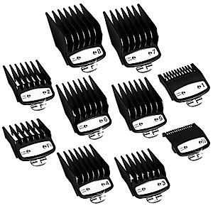 Professional Hair Clipper Guards Guides 10 Pcs Coded Cutting Guides #3170-400- 1/8” to 1 fits for All Wahl Clippers(Black-10 Pcs)