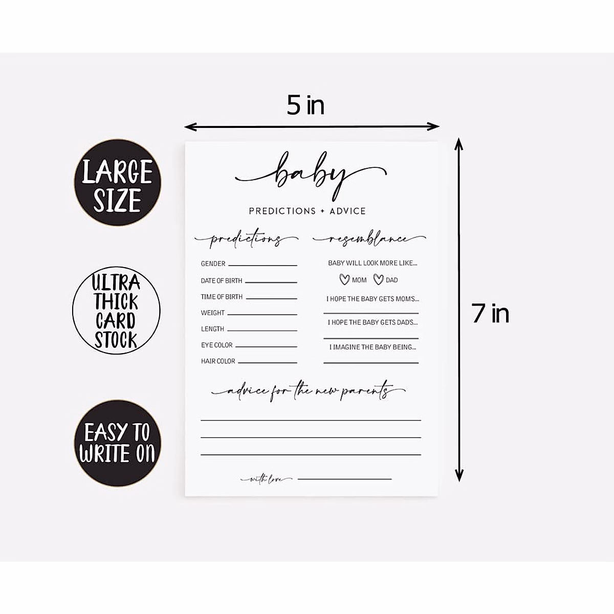 50 Large Baby Predictions and Advice - Minimalist - Baby Shower Game, New Mom & Dad Card or Mommy & Daddy to Be, Girl or Boy Babies New Parent Message Advice Book, Fun Gender Neutral Party (50-Cards)