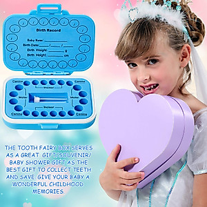 Baby Tooth Box Keepsake for Kids Teeth Storage Holder Child Teeth Organizer Tooth Fairy Box with Baby Fetal Hair Container and Tweezer for Keeping The Child Memory(Blue)