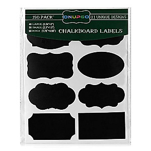 ONUPGO Chalkboard Labels - 150 Premium Reusable Chalkboard Stickers with 2 Chalk Marker to Decorate Your Pantry Storage & Office, Chalk Label Stickers for Spice Jars, Mason Jars, Spray Bottles