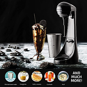 OVENTE Classic Milkshake Maker Machine 2 Speed with 15.2 Oz Stainless Steel Mixing Cup, Compact & Easy Clean Drink Mixer Blender for Malted Milk, Soft Ice Cream, and Protein Shakes, Black MS2070B