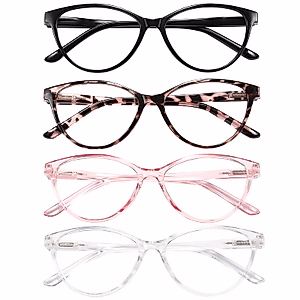 Przene 4 Pack Blue Light Blocking Reading Glasses,Cat Eye Reading Glasses With Spring Hinge Reader For Women/Men.(MIXED COLOR-C1, 2.0)