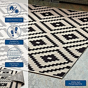 Modway R-1134A-46 Perplex Geometric Diamond Trellis 4x6 Indoor and Outdoor Area Rug, Black and Beige