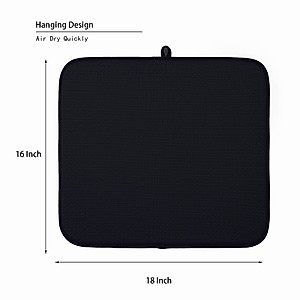 Microfibre Drying Mat for Kitchen Dish Drying Drainer Mat Absorbent Drying Mat Washing Up for Glass, Plate & Cup 16inch x 18inch 2 Pack (Black)