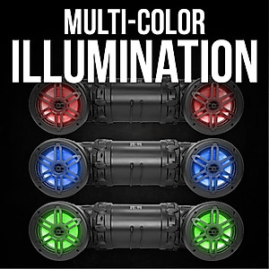 BELVA BPS8RGB UTV/ATV Weatherproof Sound System Dual 8” Speakers with 1” Tweeters, Built-in Amplifier, Bluetooth, Aux-in, Multi Color Illumination, Wireless Remote, Easy Installation