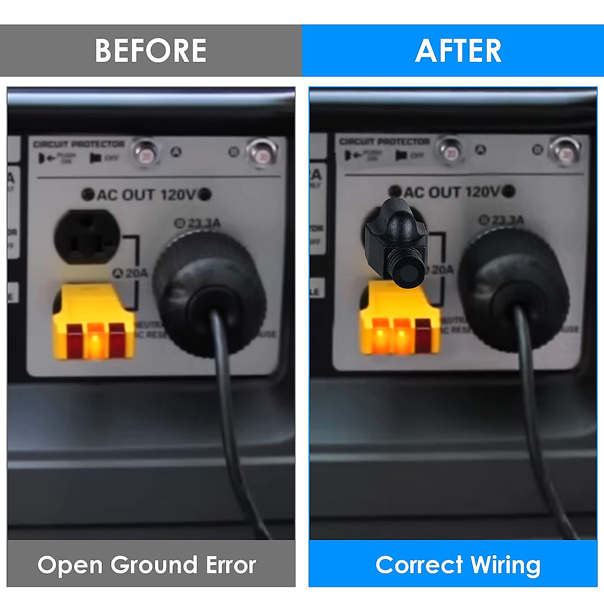 Dreyoo Neutral Ground Bonding Plug for Portable Inverter Generator, Grounding Plug Surge Protector Generator with Floating Neutral on RV, Motorhome, Camper for Open Ground Error(Black, 2 Pack)