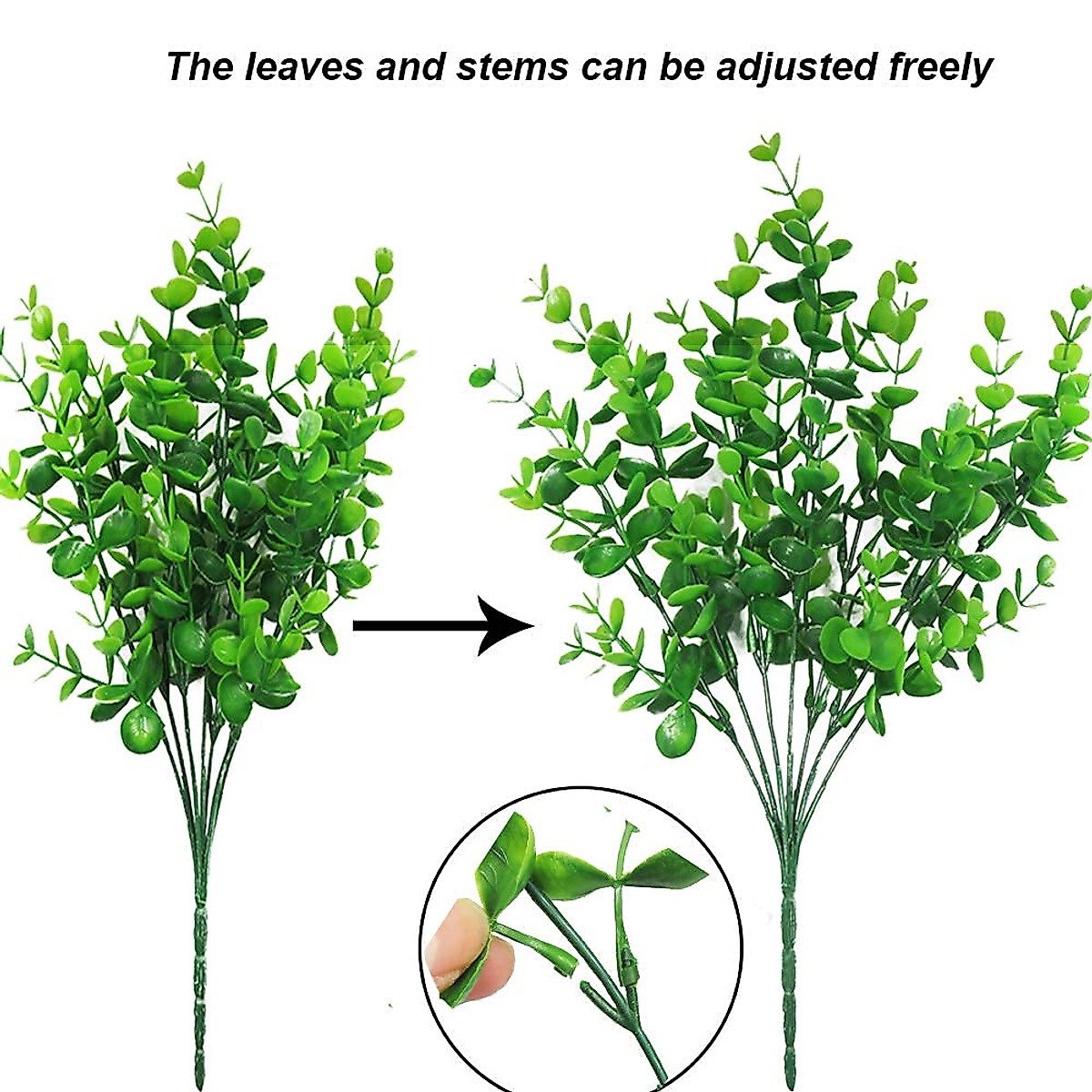 Artificial Boxwood (Pack of 8) UV Resistant Greenery Plants Plastic Hanging Plants Fake Stems Boxwood Shrubs for Home Farmhouse Garden Porch Office Wedding Indoor Outdoor Decor