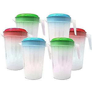 4.5 Liter Round Clear Plastic Pitcher With Lid & Handle For Water Iced Tea Beverages (6 Packs Assorted Color)