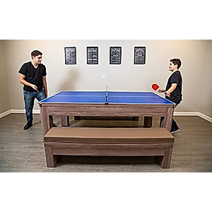 Hathaway Newport 7-ft Pool Table Tennis Combination with Dining Top, Two Storage Benches with Accessories - Driftwood