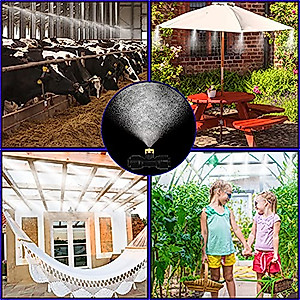 HEMYLU Misting Cooling System, 50FT (15M) Misting Line + 16 Brass Mist Nozzles + Quick Installation Kit Misting System for Outdoor Patio Garden Greenhouse