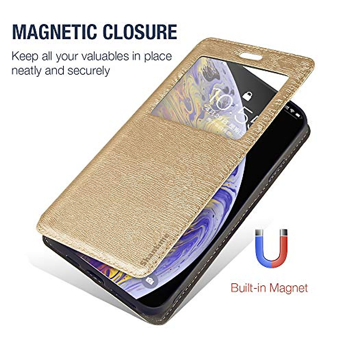 for Gigaset GX290 Case, Wood Grain Leather Case with Card Holder and Window, Magnetic Flip Cover for Gigaset GX290 Plus (6.1”)