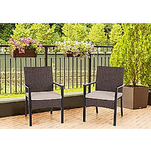 PHI VILLA Outdoor Wicker Chairs Set of 2, Rattan Covered Metal Armchairs with Removable Cushion, Heavy Duty Furniture Set for Patio, Deck, Porch, Yard
