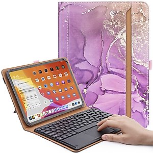 TSPCASE Universal Keyboard Case for 9-11 inch Tablet, Durable PU Leather Cover with Detachable Magnetic Keyboard and Adjustable Silica-Gel Fixing Band (Romantic Purple)