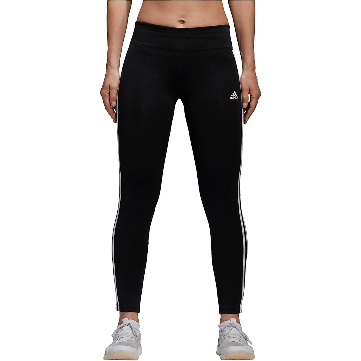 adidas Womens Training Designed 2 Move 3 Stripe Long Legging, Black/White, Medium