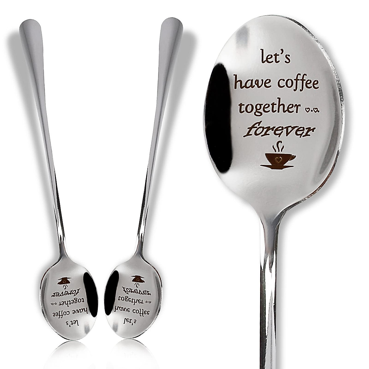 2 Pcs 7.5 inches Engraved Coffee Spoons Let's Have Coffee Together Forever Personalized Stainless Steel Spoon Ice Cream Spoon Couple Gifts Valentines Day Gifts