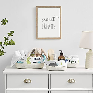 Sweet Jojo Designs Blue Green Modern Dinosaur Boy Woven Storage Basket Set 3pc Cotton Rope Diaper Caddy Bins Baby Nursery Kids Closet Drawer Organizer Liner Turquoise Mod Dino Boho Bohemian Grey White