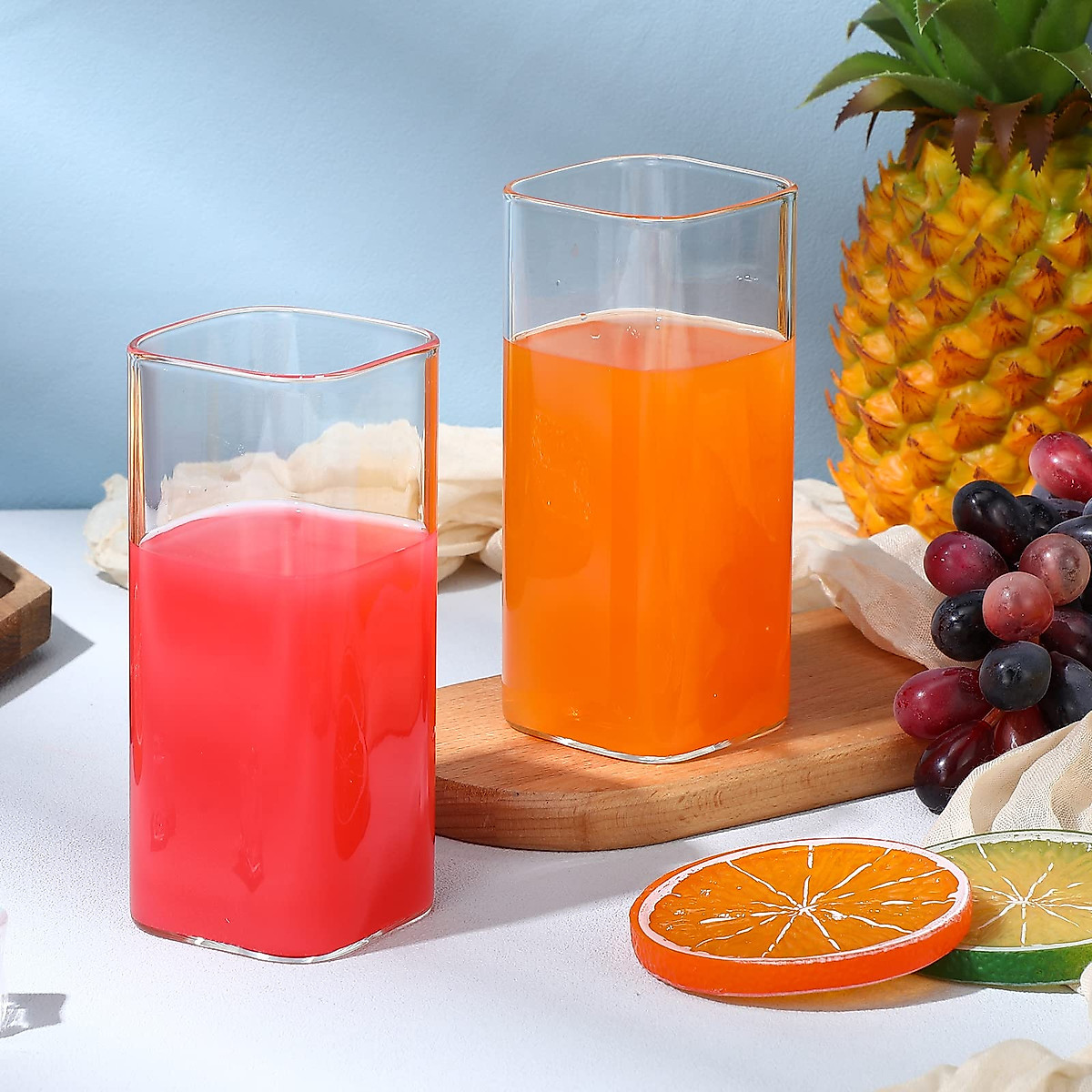 9 Pack 13 oz Clear Drinking Glasses Square Highball Thin Glass Cups Tumbler Set Elegant Bar Modern Glassware for Water Coffee Mixed Drinks Cocktail Wine Beer Juice Iced Tea Kitchen Party Home