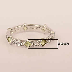 Eternity Ring, Stackable Square 0.50 Ctw Blue Sapphire, Peridot Choice Gemstone Women Wedding Ring, Gift For Her Peridot, 9