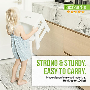 KidzWerks Kids Step Stool for Toddlers Bathroom Kitchen Potty Wooden Children’s Stepping Standing 2-Step Ladder, Grey