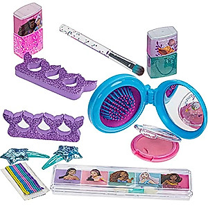 Townley Girl The Little Mermaid 11pc Makeup Filled Chain Bag with Peel-Off Nail Polish, Eyeshadow, Hair Accessories, Body Glitter & More| Makeup Kit for Kids & Girls| Ages 3+