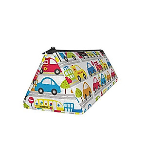 Funny Cartoon Cars Triangle Pencil Case Holder Zipper Large Capacity Pen Bag Pouch Students Stationery Cosmetic Makeup Bag