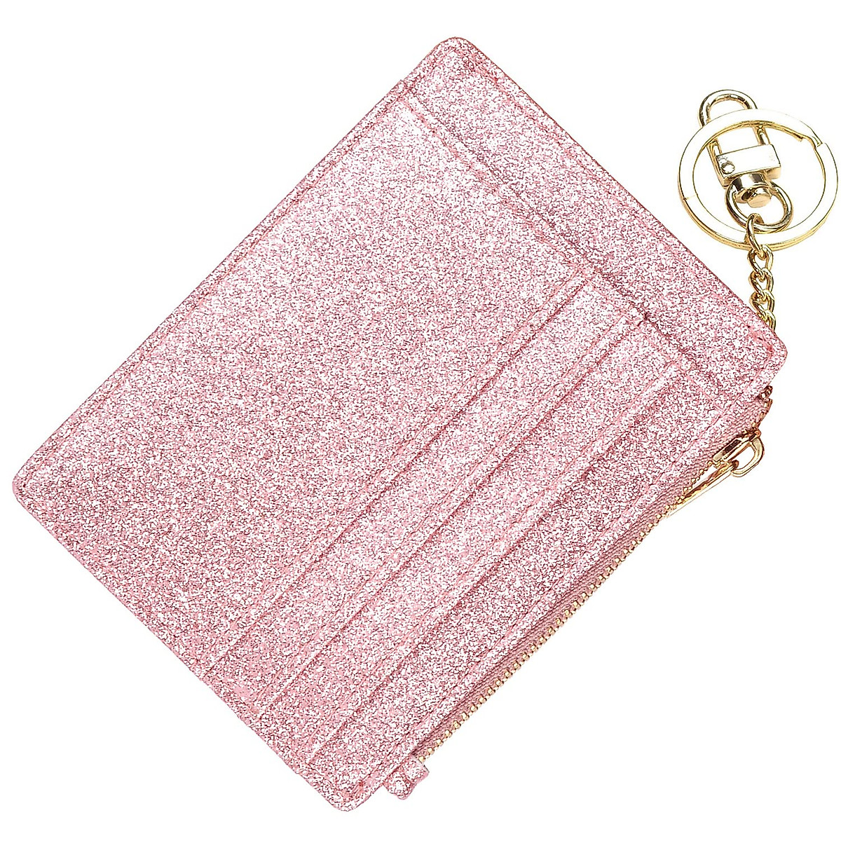 Womens Slim RFID Credit Card Holder Mini Front Pocket Wallet Coin Purse Keychain (starRosegold)