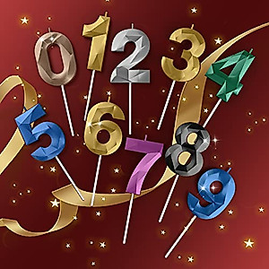 Number Birthday Candles(6 Candle Gold) 3D Diamond Shape Number Happy Birthday Cake Candles for Birthday Party Wedding Decoration Reunions Theme Party