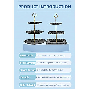 RAUVOLFIA 2 Pack of Large Round & Square Dessert Cupcake Stand, 3 Tier Cup Cake Holder Tower for Tea Party/Birthday/Wedding, Plastic Tiered Serving Tray (Black)