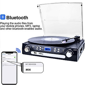 DIGITNOW Bluetooth Record Player with Stereo Speakers, Turntable for ...