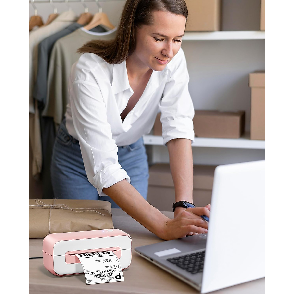 Pink Label Printer, Thermal Label Printer 4x6, Shipping Label Printer for Small Busines, Thermal Printer Compatible with Amazon, Ebay, Shopify, Etsy, UPS, FedEx, DHL, etc