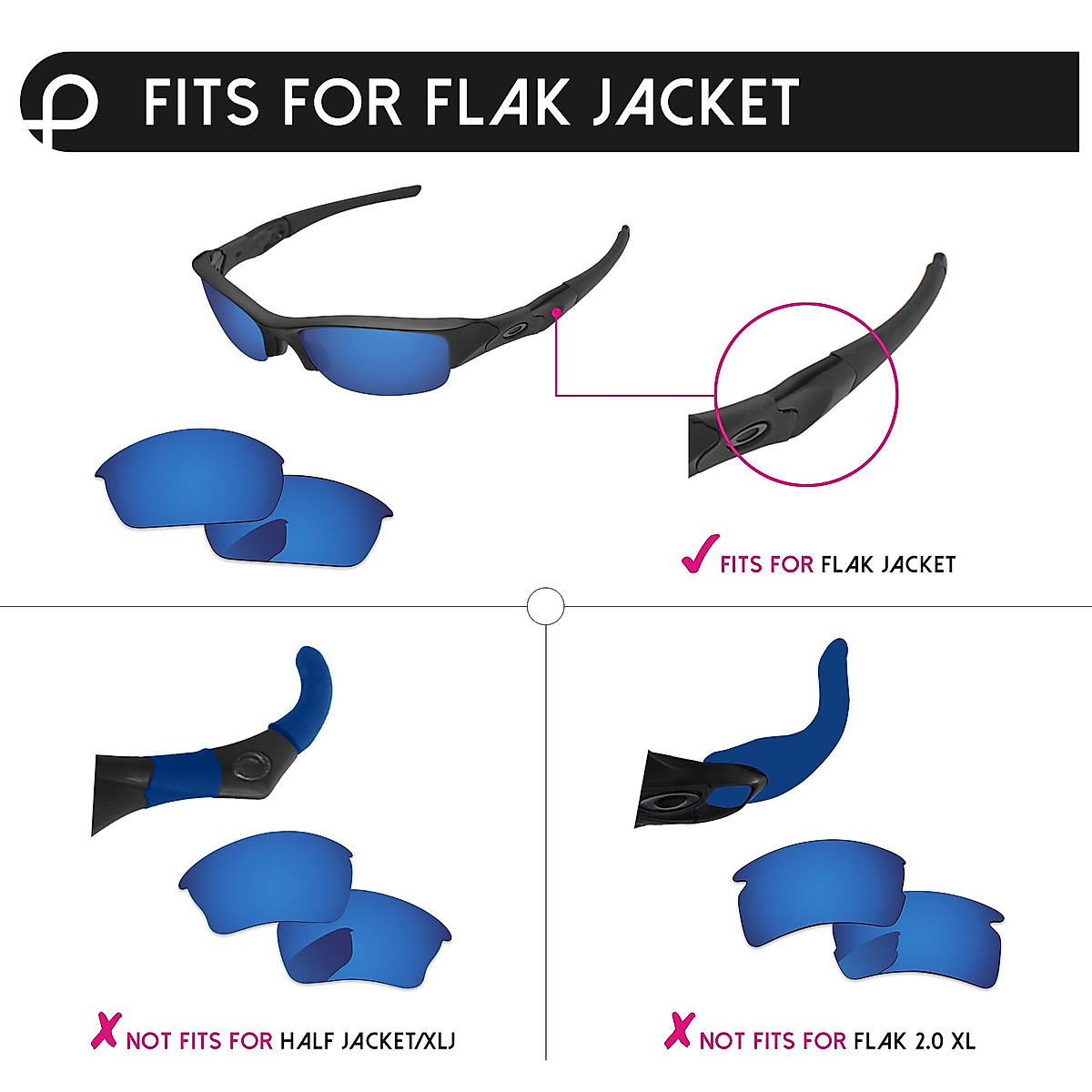 PapaViva Replacement Lenses for Oakley Flak Jacket OO9008 Sunglass Solid Black Polarized