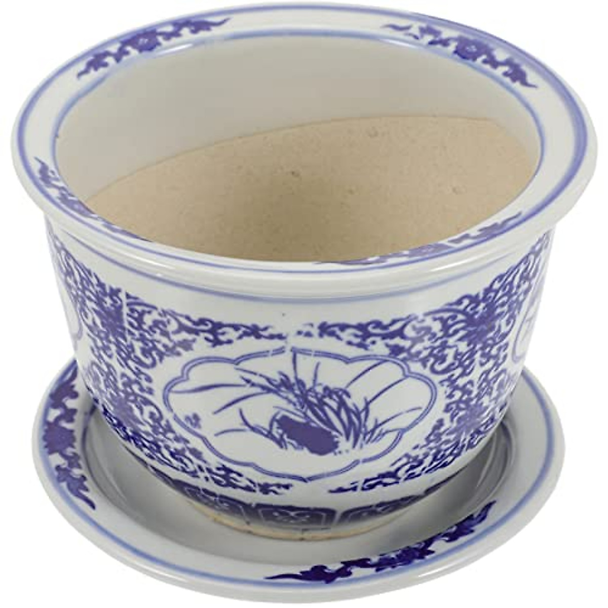 Yardwe Blue and White Planter Ceramic Planter Ceramic Flower Pots with Drainage Hole Plant Pots with Saucer Tray Plants Container for Bonsai Plants Flower Aloe Small Succulent Pots