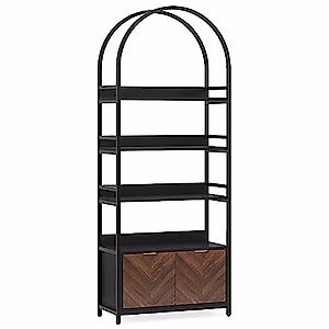 LITTLE TREE 75.9 Inch Arched Bookshelf Etagere Bookcase with Cabinet Door for Living Room