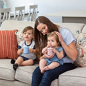 Cute 2-1 Silicone Straw Sippy Cup with Stopper - 5.4 OZ Spill-proof Sippy Cups for Baby 6+ Months w/ Dbl Handles, Grooved Body & Angled Straw for Fun & Safe Drinking - Includes Cleaning Brush - Green